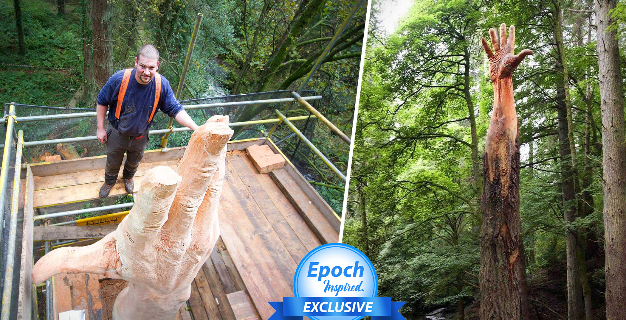 Chainsaw Sculptor Transforms a Storm-Damaged Tree Into a 50ft Hand ...