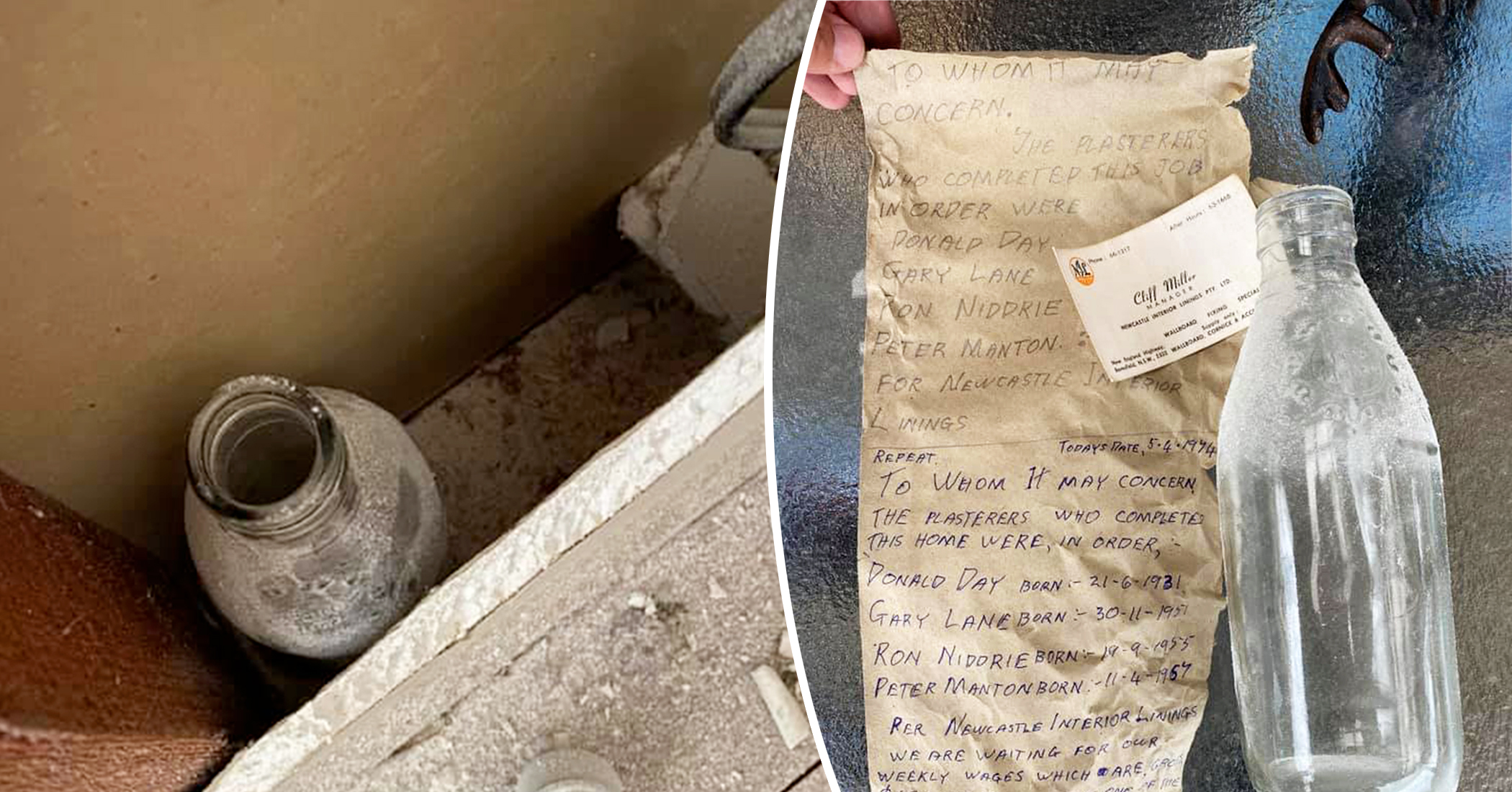 Man Finds Note in a Bottle From 1974 Inside Wall of House—Tracks Down ...