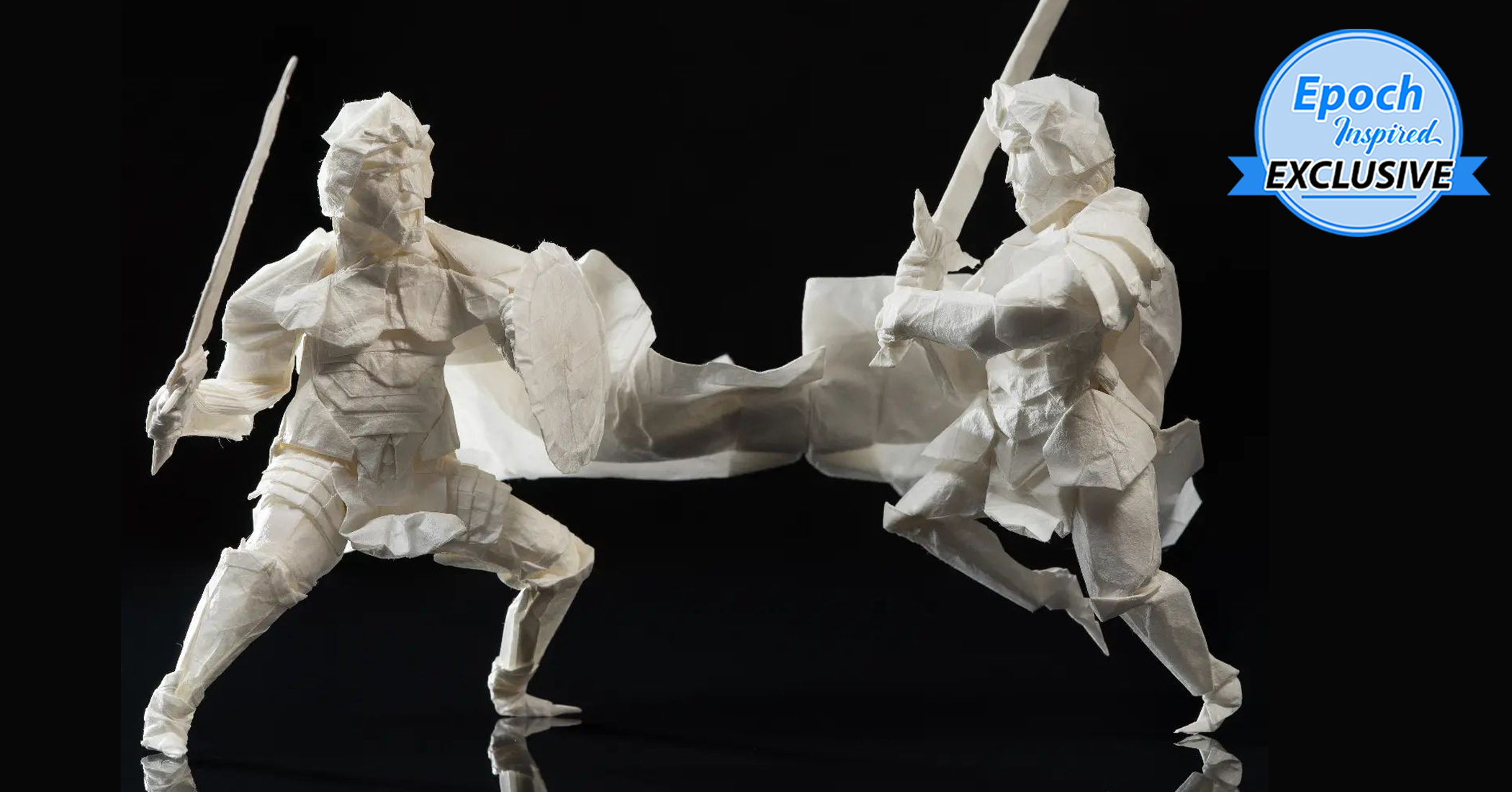 2 Origami Warriors Folded From a Single Sheet of Paper—Check Out the Incredible Details